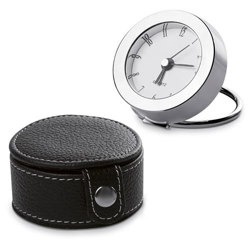 Silver Folding Double Travel Clocks in Leather Case - Business Gifts ...