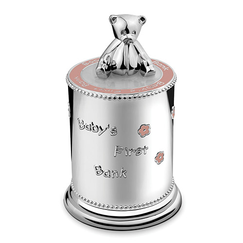 Engraved Silver Plated Baby Girl Money Bank - Business Gifts Express