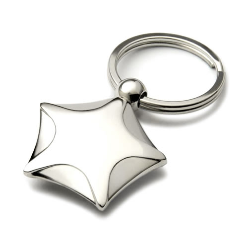 Engraved Nickel Plated Star Shaped Keyring - Business Gifts Express