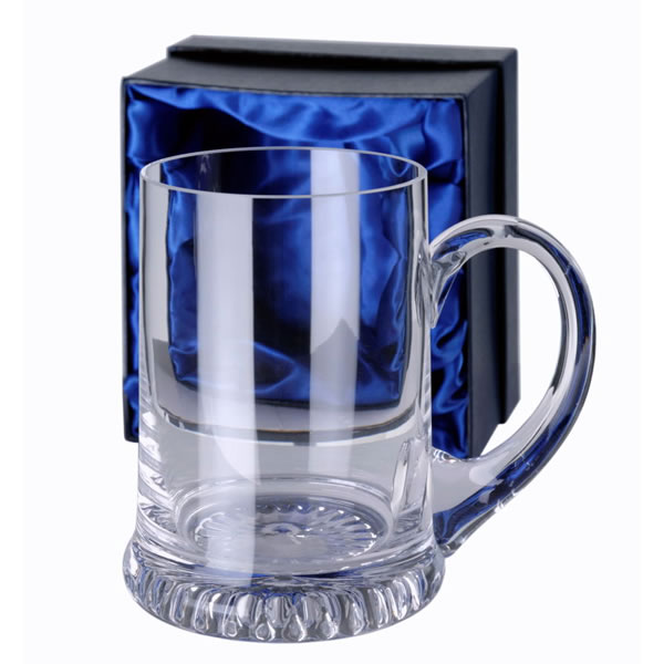 Engraved Clear Crystal Tankard with Curved Handle - Business Gifts Express