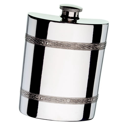 Engraved Celtic Band 6oz Pewter Flask - Business Gifts Express