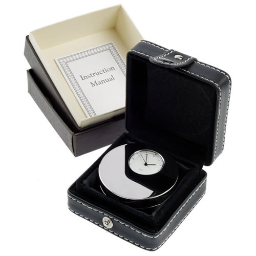 Silver Folding Double Travel Clocks in Leather Case - Business Gifts ...