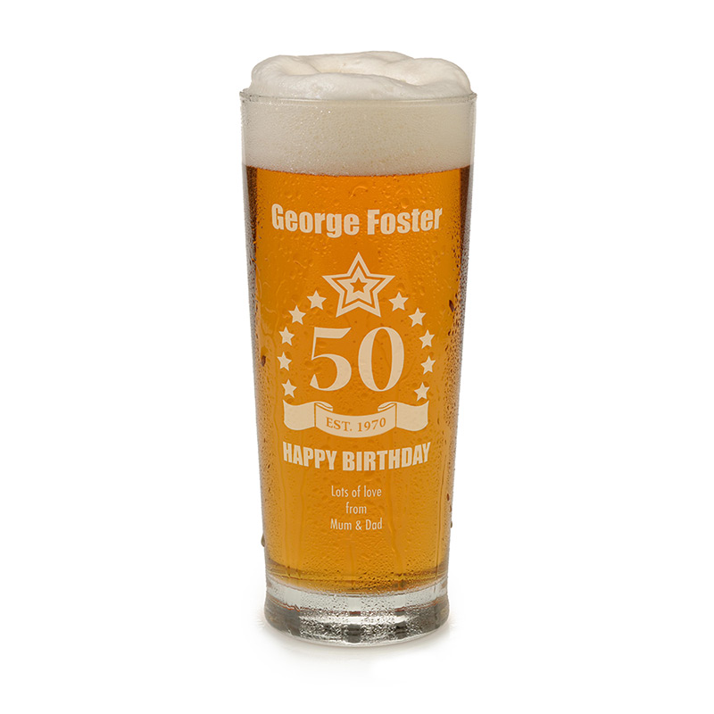 Personalised 50th Birthday Beer Glass - Business Gifts Express